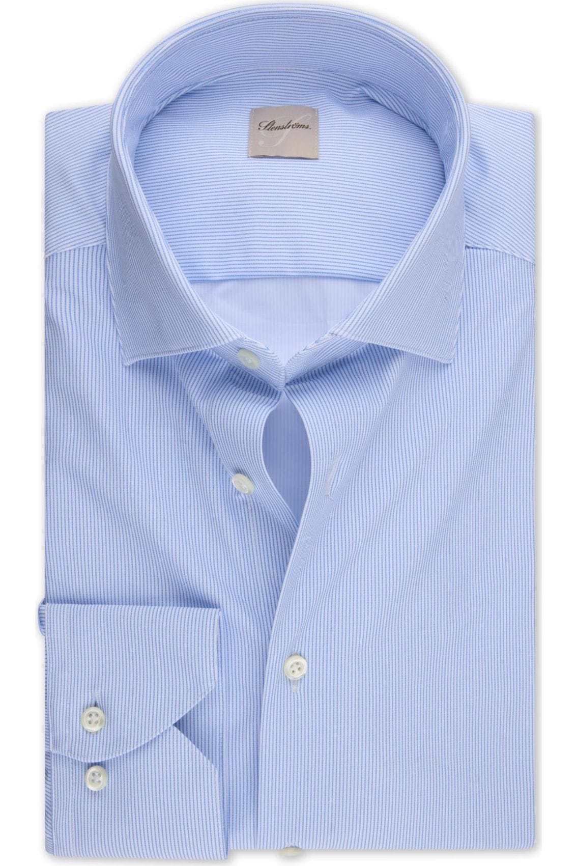 Stenströms Slimline Jersey shirt lichtblauw, Gestreept | Overhemden.com