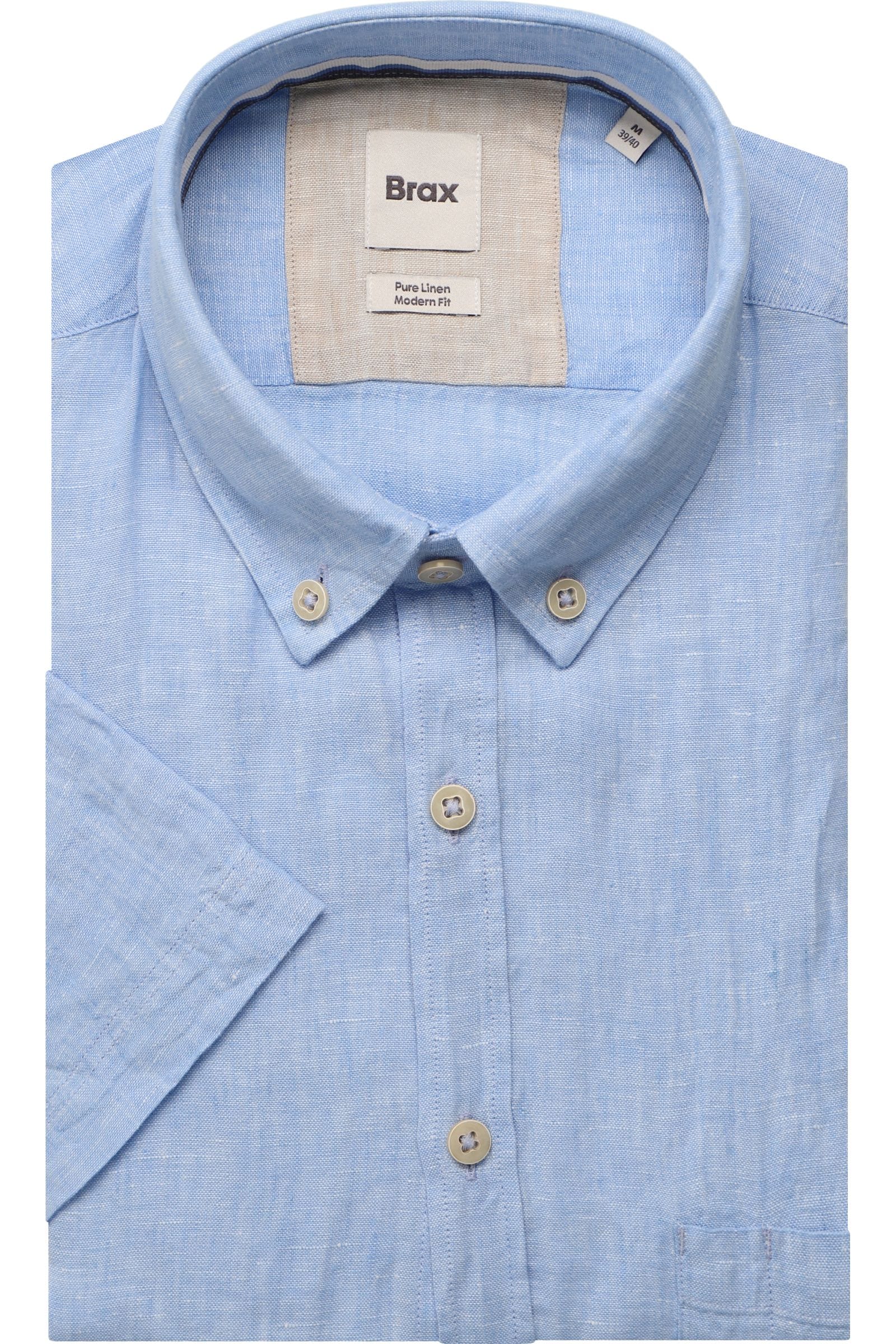 Brax Modern Fit Linnen Overhemd sky, Effen | Overhemden.com