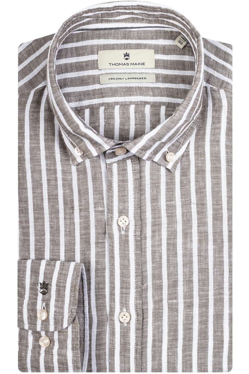 Thomas Maine Tailored Fit linen shirt olive, Striped | Hemden.de